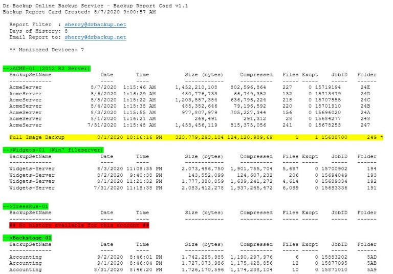 Monitoring Backups Using A Report Card - Dr.Backup Data Protection Services